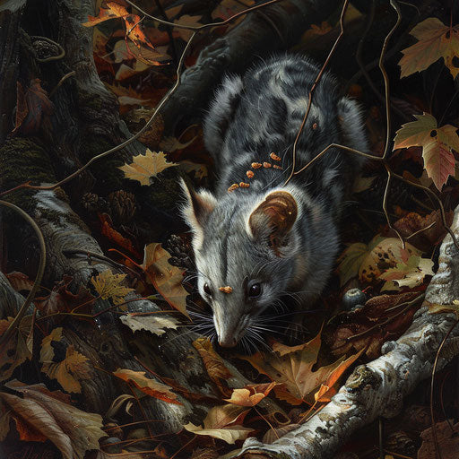 Possum foraging among autumn leaves in the forest – IMAGELLA