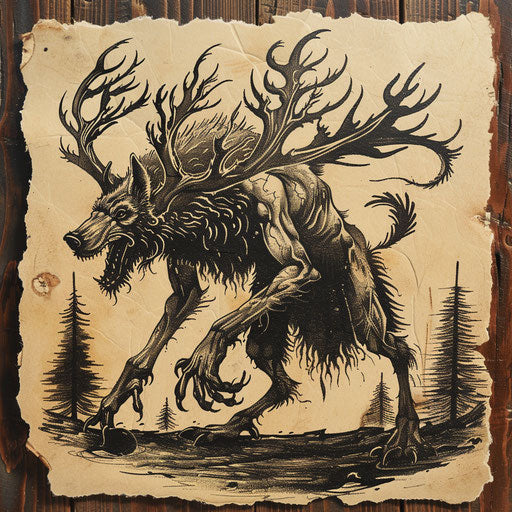 Rustic flat tattoo sketch of a Wendigo – IMAGELLA