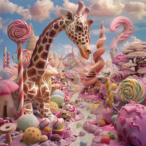 The whimsical candy land with giraffes made of sweets – IMAGELLA