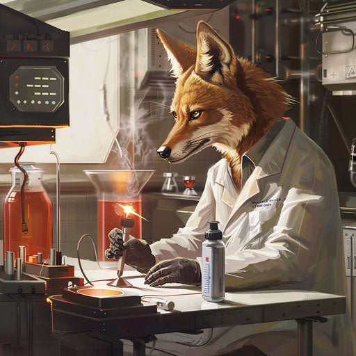 A coyote scientist conducting groundbreaking research in a high-tech ...