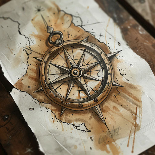 Rustic compass rose sketch with earthy tones and woodcut look – IMAGELLA