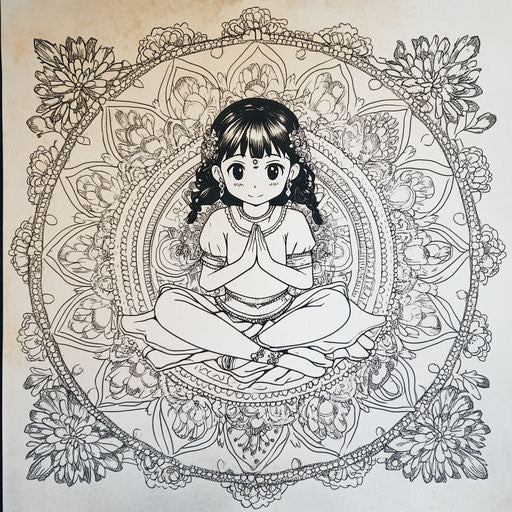 Rangoli with anime-inspired details, in the style of Mamoru Hosoda ...