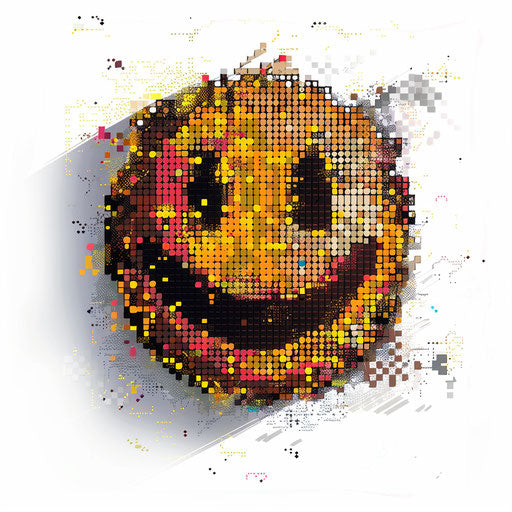 Digital pixel art of a smiley face tattoo, bright pixels, on white ...