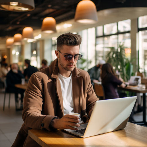 Stylish blogger in urban café, modern lifestyle – IMAGELLA