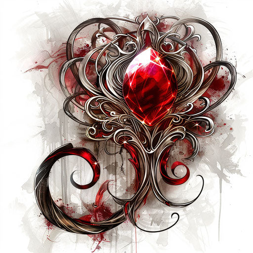 Mystical sketch of a ruby with swirling magical runes around, in deep ...