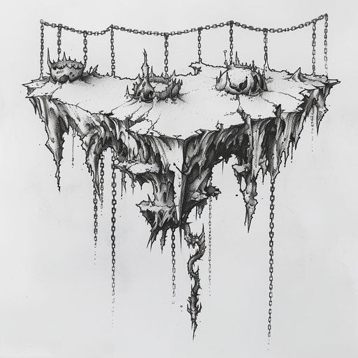Surreal flat tattoo sketch of a fantastical version of hell with ...
