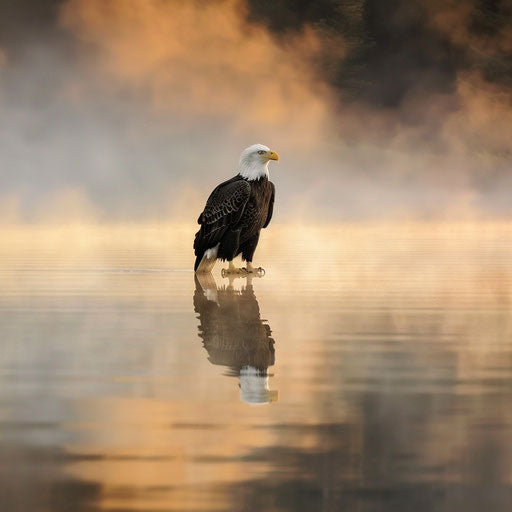 Bald eagle at dawn with mist rising, tranquil scene – IMAGELLA