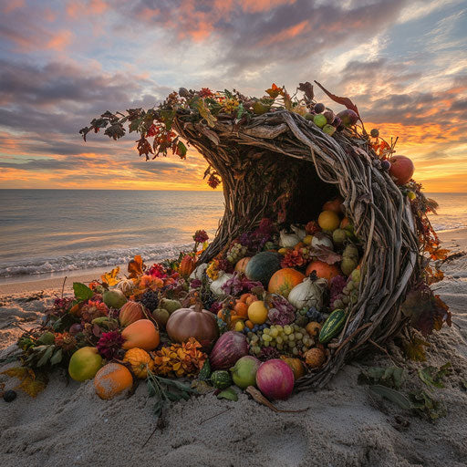 Cornucopia of driftwood and vines on beach at sunset – IMAGELLA