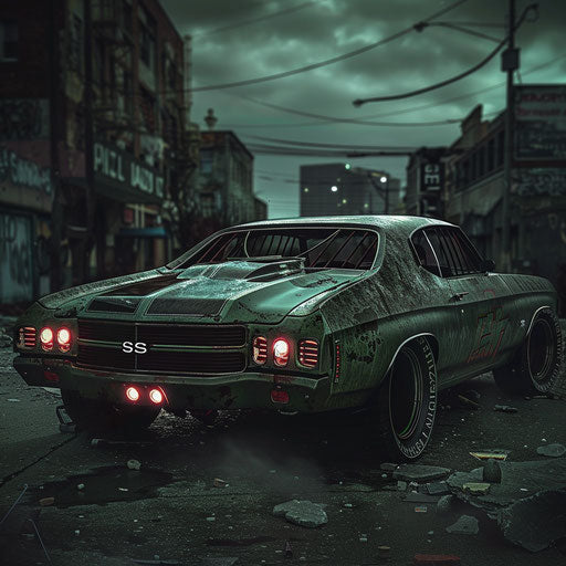 1977 Chevelle with weathered look and zombie survival mods – IMAGELLA