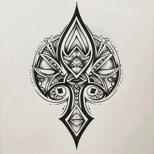 Geometric spade tattoo sketch with intricate patterns – IMAGELLA