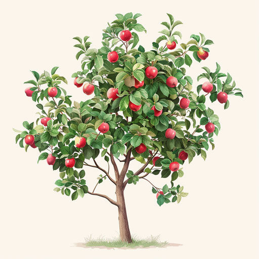 Apple tree illustration in photo realistic style with flat random ...