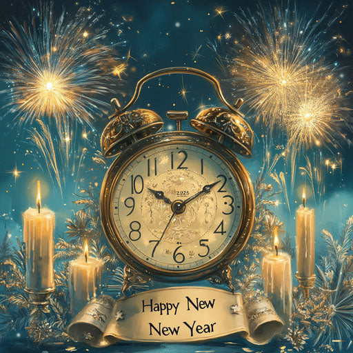 Ornate alarm clock on New Year's fireworks 2025 – IMAGELLA