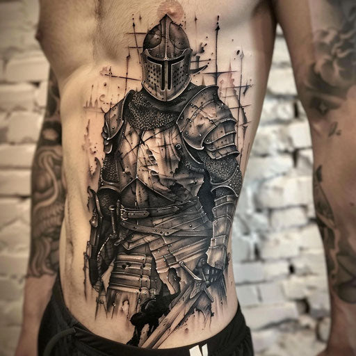 Medieval knight rib tattoos, Adrian Smith style, on ribs – IMAGELLA