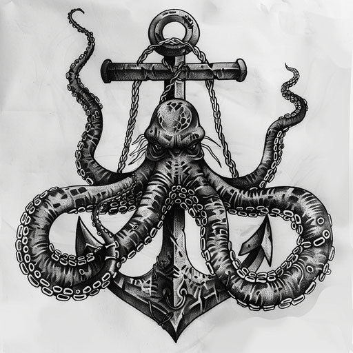 Fierce Kraken tattoo, tentacles wrapping around anchor – IMAGELLA