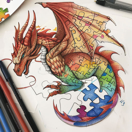 Autistic dragon, puzzle of colors on white surface – IMAGELLA