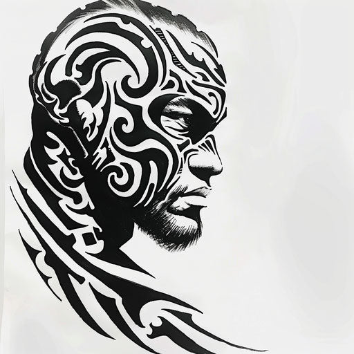 Tribal tattoo of a king, bold patterns resembling a king's face – IMAGELLA