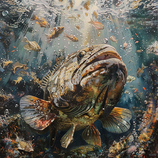 Rare sight of a Warsaw grouper during its spawning season, surrounded ...