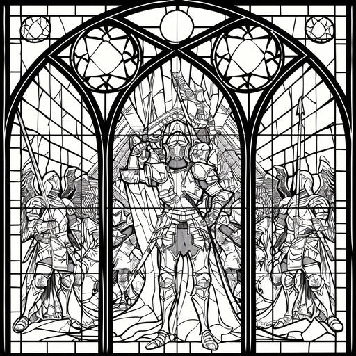 Epic stained glass with heroic figures and dramatic poses – IMAGELLA