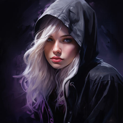 Woman in black hoodie, realistic fantasy style, nightcore – IMAGELLA