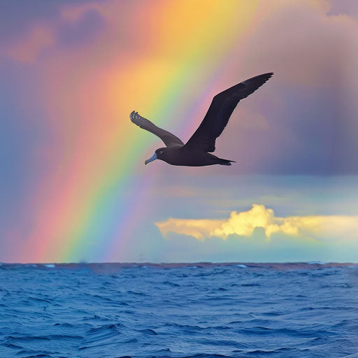 Black-footed albatross flying over rainbow sea – IMAGELLA