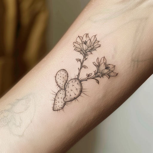 Abstract small cactus flower tattoo design in bold ink strokes on white ...