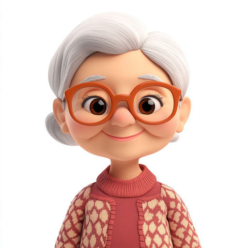 3D grandma in photorealistic style on flat white background, isolated ...
