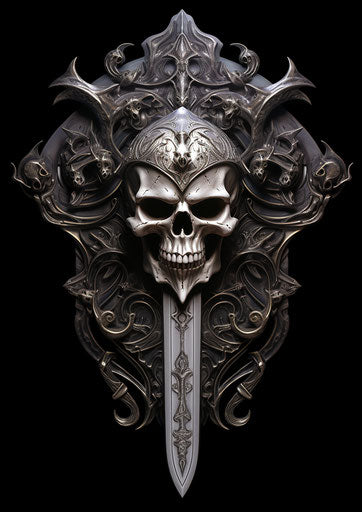 Skull with sword and drool holding something, intricate pencil work ...