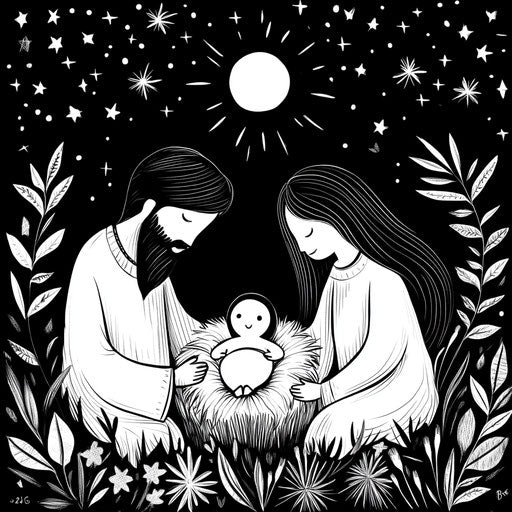 The nativity scene with a modern twist, in the style of Ruben Ireland ...