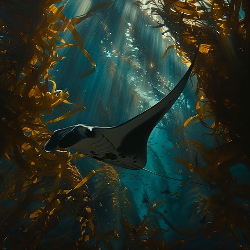 Manta ray in the shadows of a kelp forest – IMAGELLA