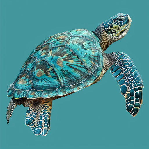 Realistic turtle clip art with flat teal background, vibrant contrasts ...