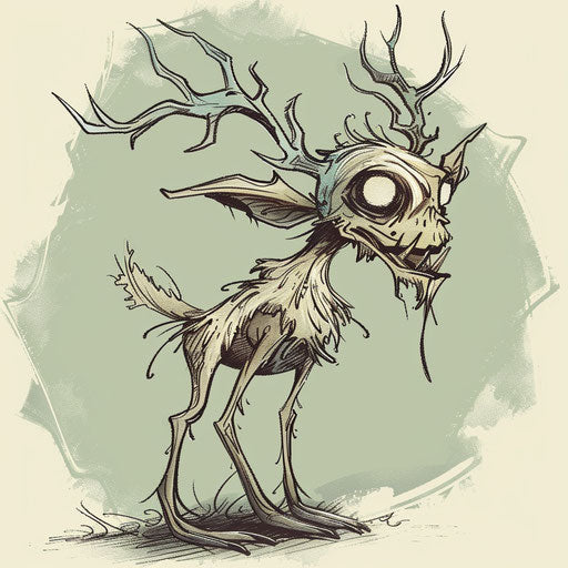 Whimsical flat tattoo sketch of a cartoonish Wendigo with playful ...
