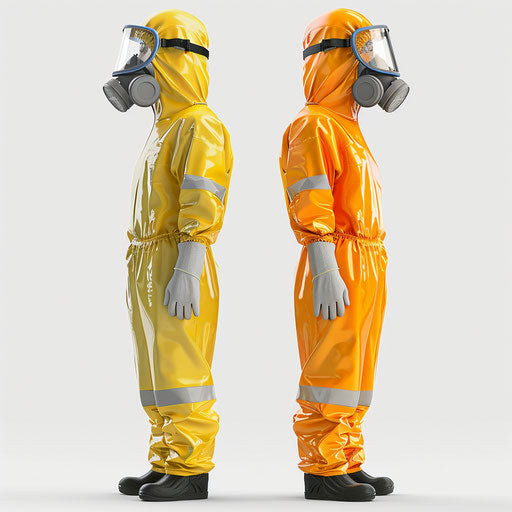 Realistic PPE illustration on flat white background, bright colors ...