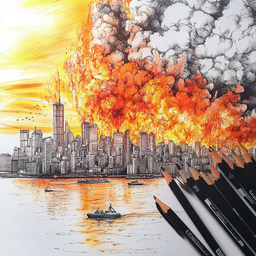 City Fire at Sunset, Detailed and Realistic – IMAGELLA