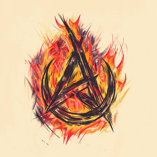 Anarchy symbol on fire, vivid orange and red tones – IMAGELLA