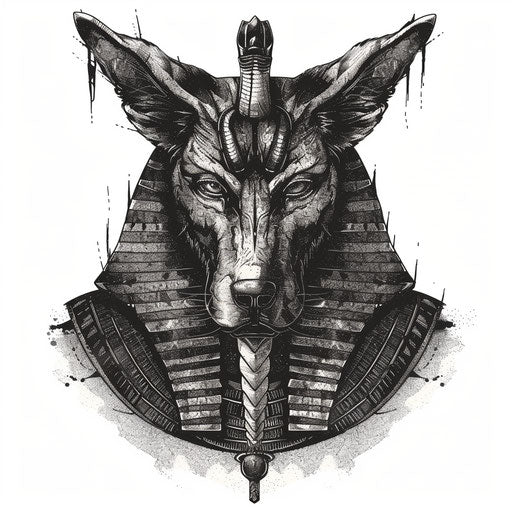 Vintage print Anubis stencil with details and shading on white backdrop ...