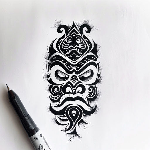 Simplified moko tattoo sketch in black and white in modern style – IMAGELLA