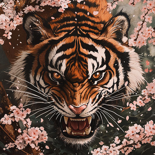 Japanese tiger among sakura petals – IMAGELLA