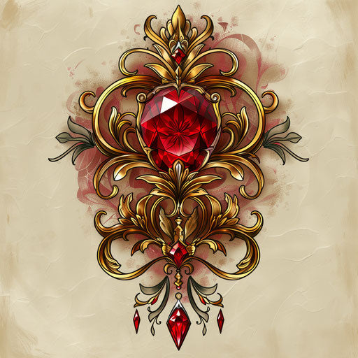 Stylish tattoo sketch of a stylized ruby with art nouveau flourishes ...