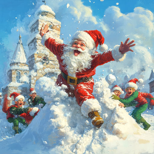 Santa Claus and elves in a snowball fight – IMAGELLA