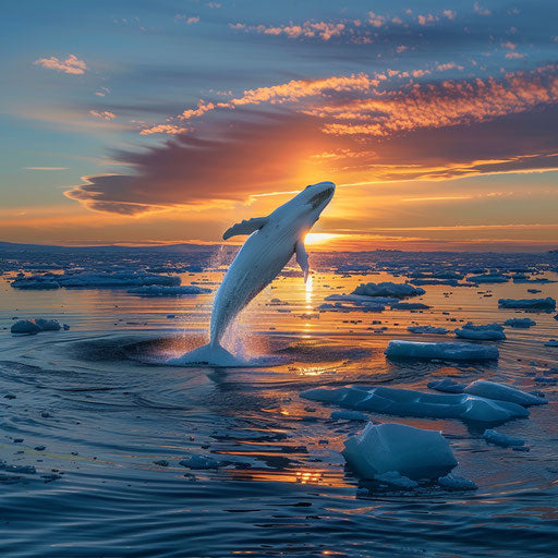 Beluga whale jumping out of water in front of stunning sunset – IMAGELLA