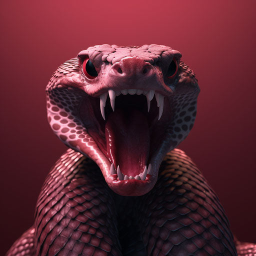 Furious snake in maroon and black, demonic expression – IMAGELLA