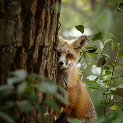 White tail fox peering from behind a tree – IMAGELLA