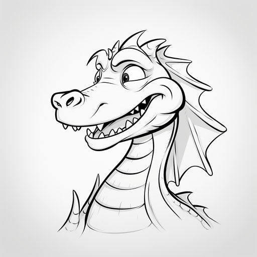 Smiling dragon, simplified line work, bw child's drawing – IMAGELLA