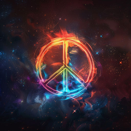 Futuristic peace tattoo sketch with a neon peace sign on dark starry ...