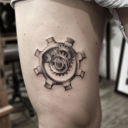 Small tattoos for women in the style of Adrian Smith with a mechanical ...