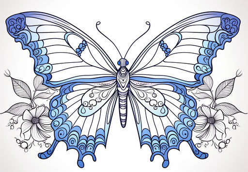 Intricate blue butterfly coloring page for adults – IMAGELLA