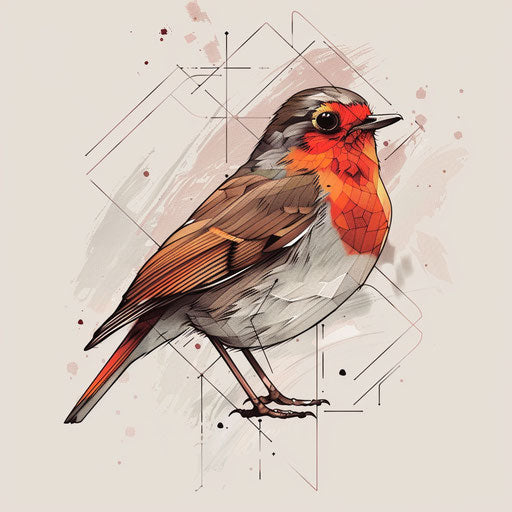 Modern flat tattoo sketch of a robin with digital pixel art details ...