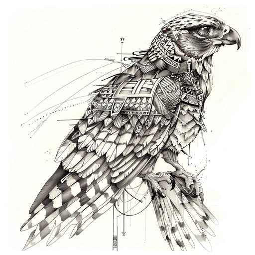Hawk tattoo with Aztec patterns on white background – IMAGELLA