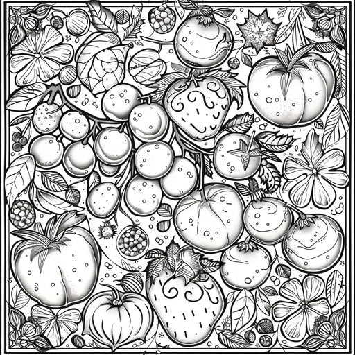 Festive holiday fruit with decorative elements Jan Brett style coloring ...