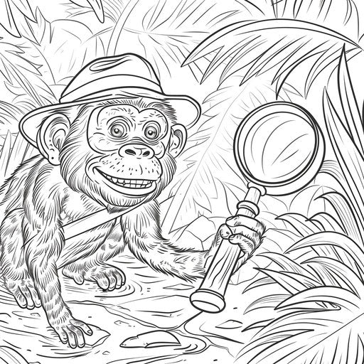 Monkey explorer with hat and magnifying glass in the jungle – IMAGELLA